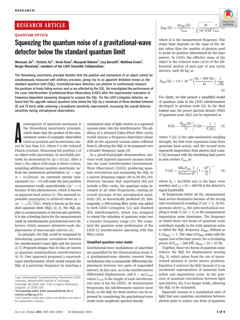 Squeezing The Quantum Noise of A Gravitational-Wavedetector Below The Standard Quantum Limit ...