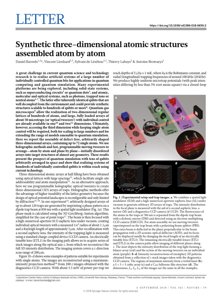 Synthetic Three Dimensional Atomic Structures Assembled Atom By Atom