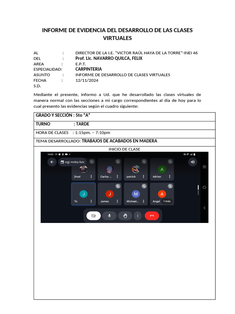 Informe de Evidencia de Clases Virtuales | PDF | Ciencias sociales