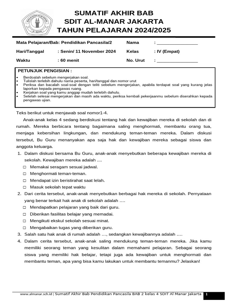 Soal Asesmen Akhir Bab 2 PKN | PDF