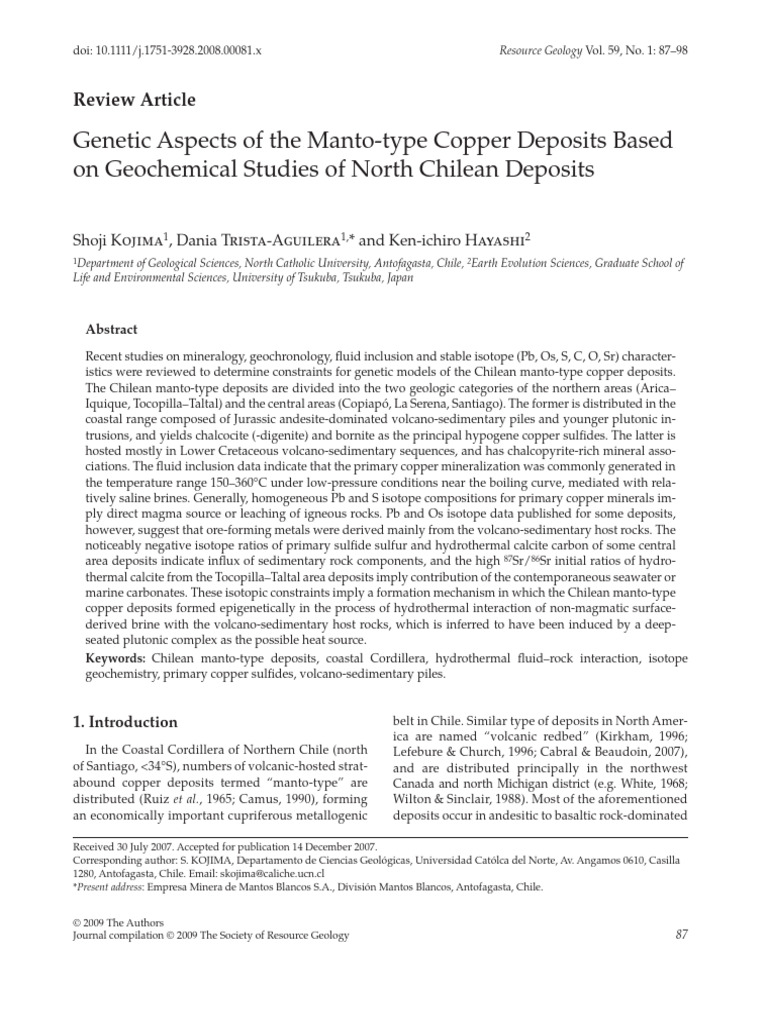 Resource Geology - 2009 - Kojima - Genetic Aspects of The Manto Type ...