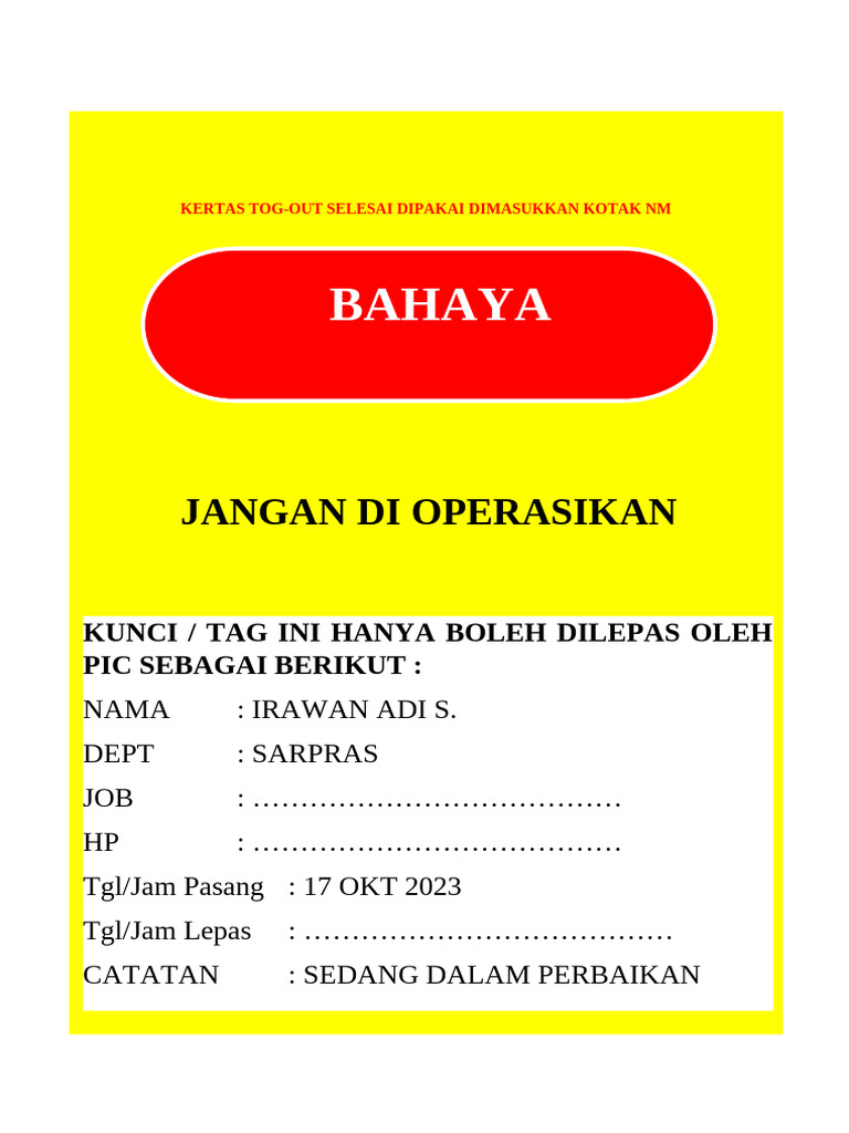 6.5.7 Kartu Tagging Loto | PDF