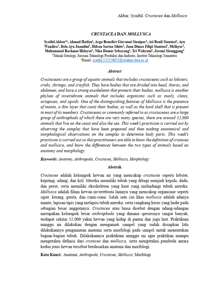 Laporan Akhir Modul Crustacea Dan Mollusca Syaiful Akbar | PDF | Kesehatan Holistik