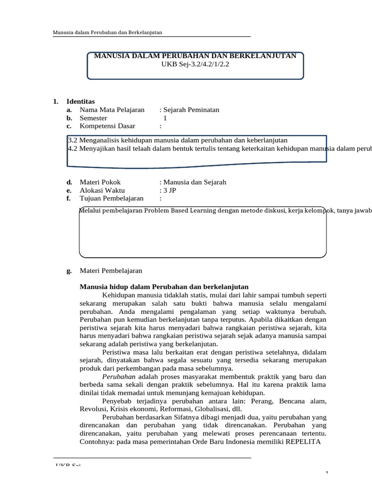 Sejarah Kelas X Sem 1 Keberlanjutan | PDF