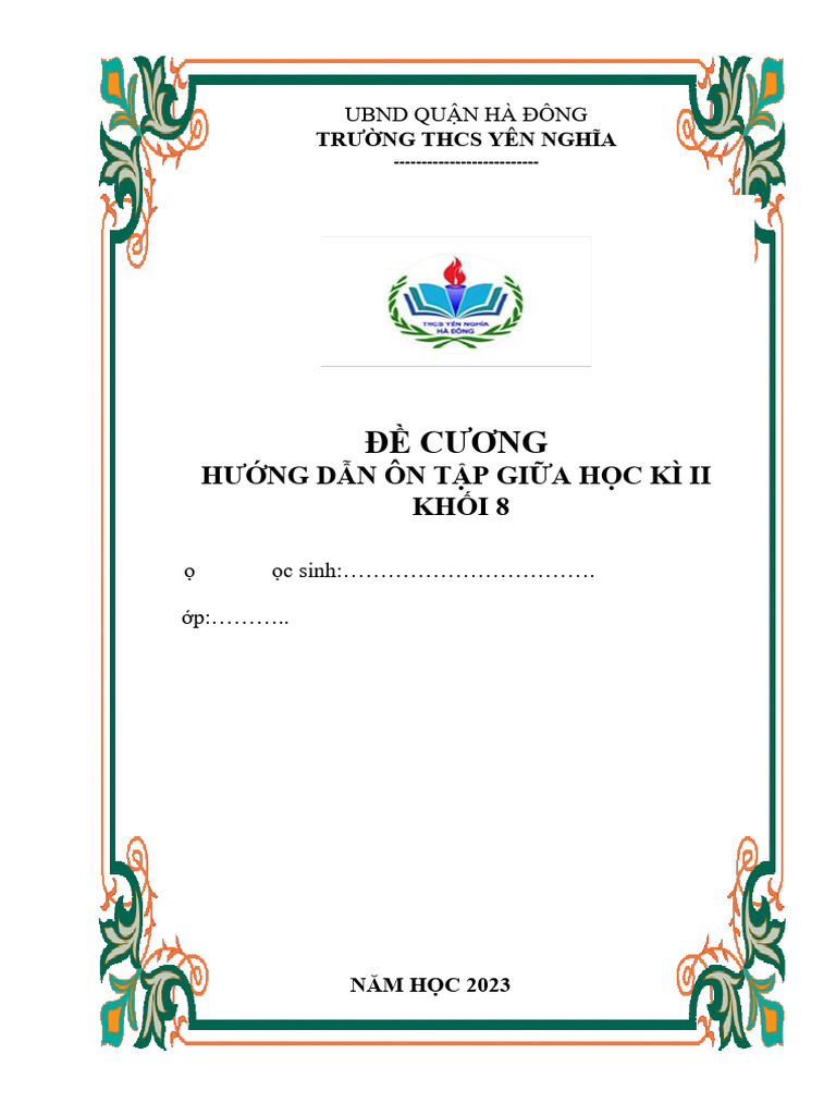 De Cuong Giua Ki 2 Toan 8 Nam 2023 2024 Truong Thcs Yen Nghia Ha Noi | PDF