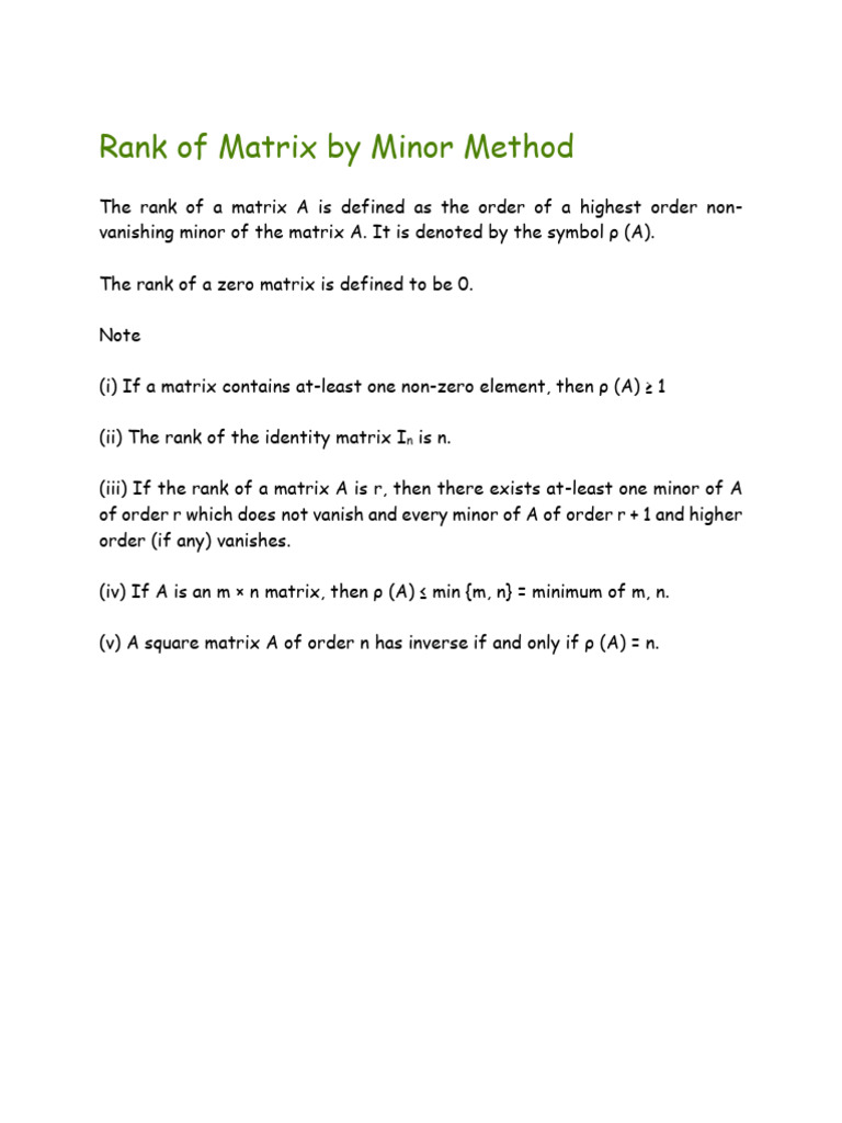 Rank of Matrix via Minor Method | PDF | Matrix (Mathematics) | Mathematics