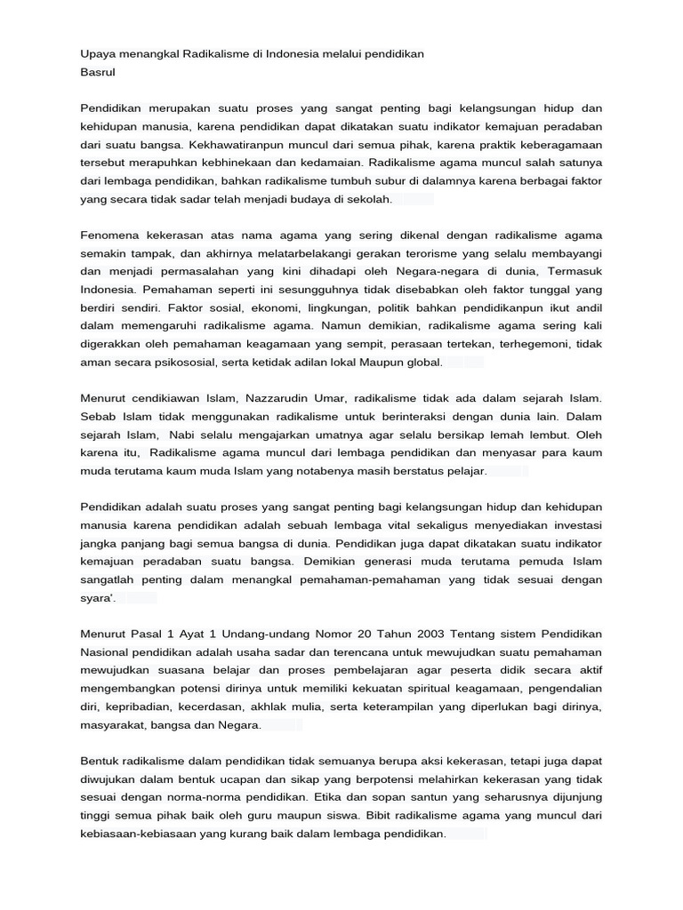 Upaya Menangkal Radikalisme Di Indonesia Melalui Pendidikan | PDF | Ilmu Sosial