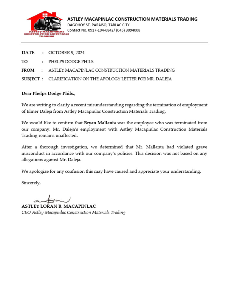 Amcmt Clarification Letter | PDF | Business | Law