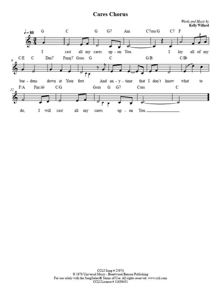 Cares Chorus Lyrics by Kelly Willard | PDF
