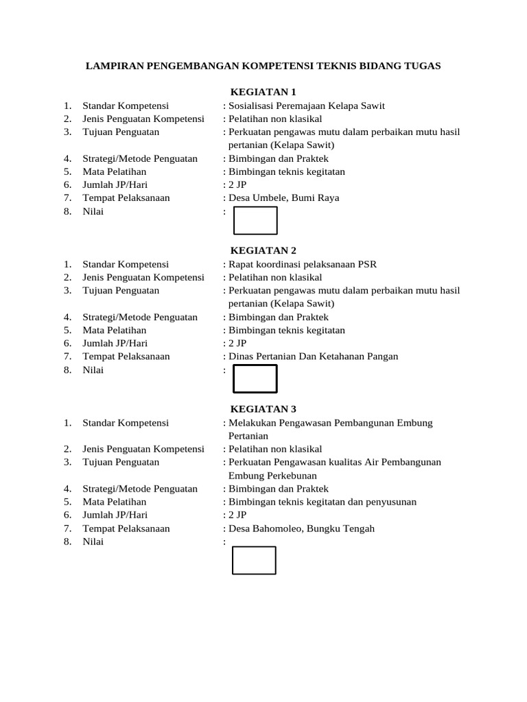 Lampiran Pengembangan Kompetensi Teknis Bidang Tugas Kegiatan 1 | PDF | Karier & Perkembangan ...