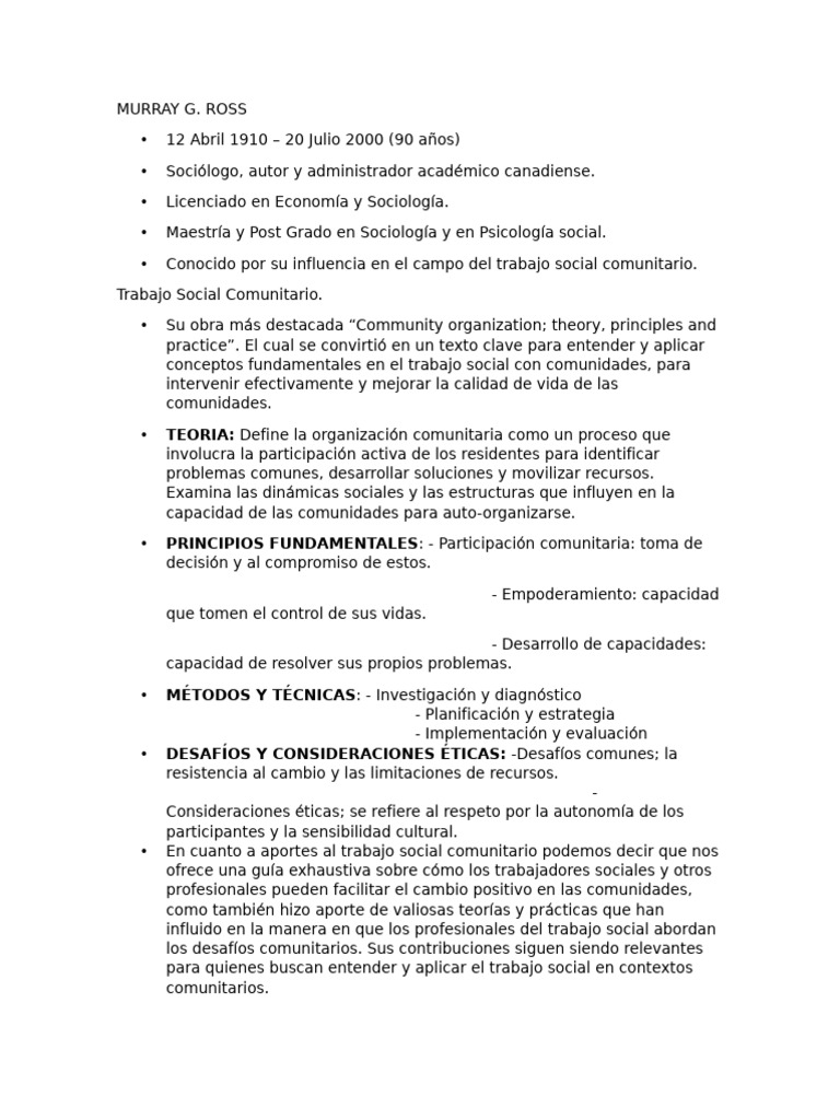 Aportes de Murray G. Ross al Trabajo Social | PDF