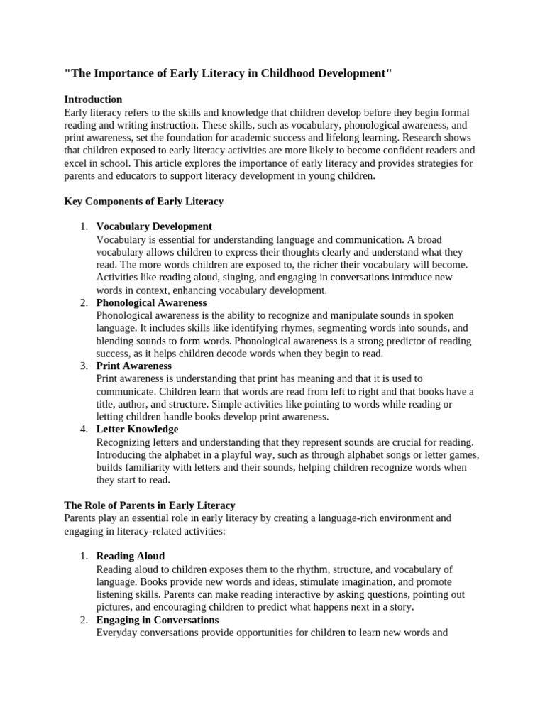 The Importance of Early Literacy in Childhood Development | PDF ...