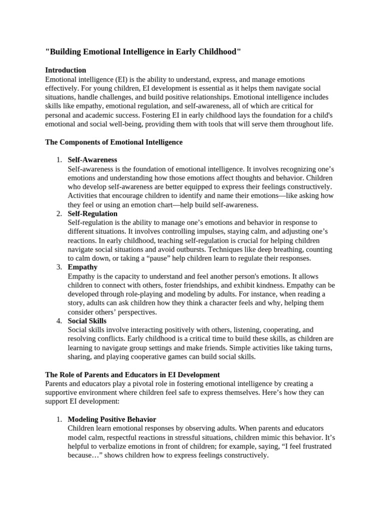 Building Emotional Intelligence in Kids | PDF | Emotional Intelligence ...