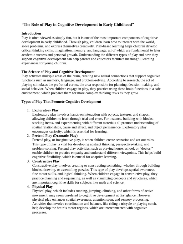 The Role of Play in Cognitive Development in Early Childhood | PDF ...