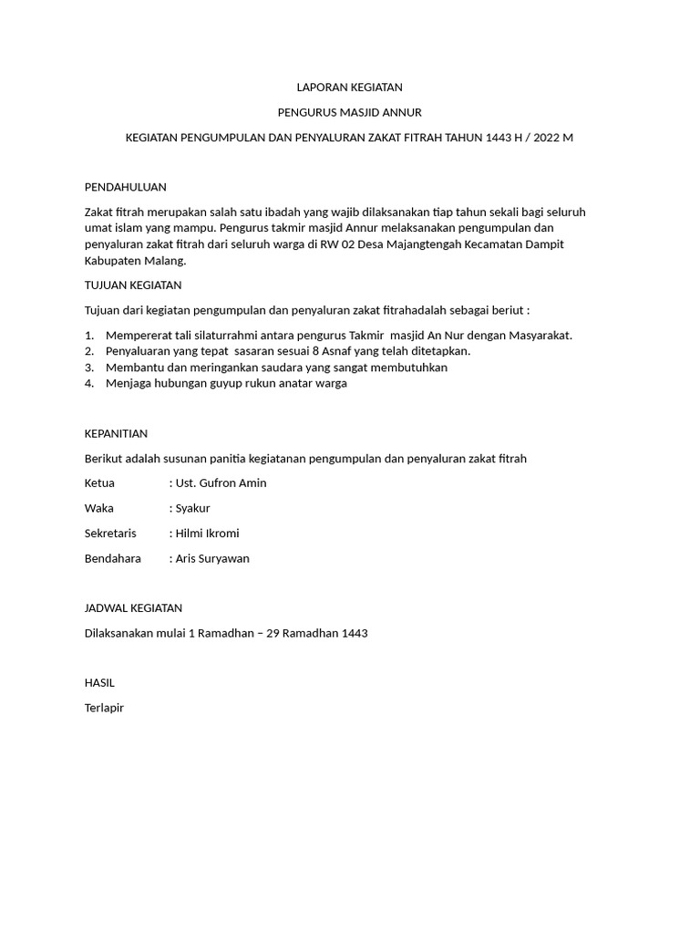 Laporan Kegiatan Pengurus Takmir Masjid | PDF