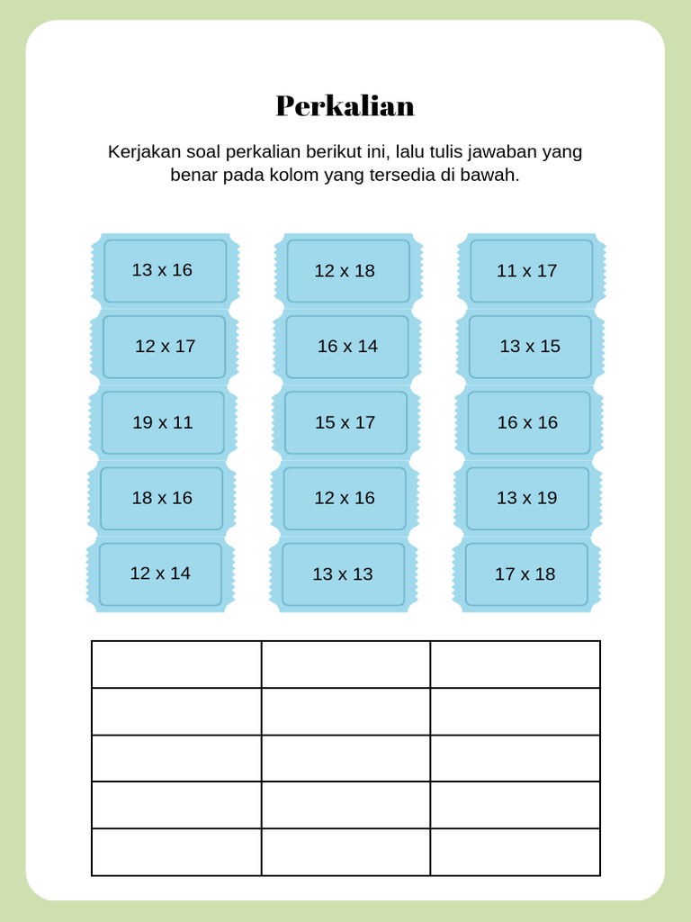 LKPD Perkalian Acak Lembar Kerja Hijau Minimalis | PDF