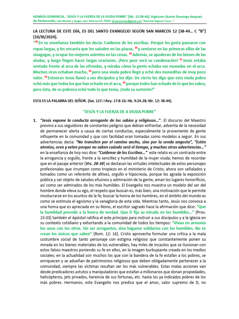 MR 12, 38-44 Jesus y La Fuerza de La Viuda Pobre T5E50 | PDF | Jesús ...