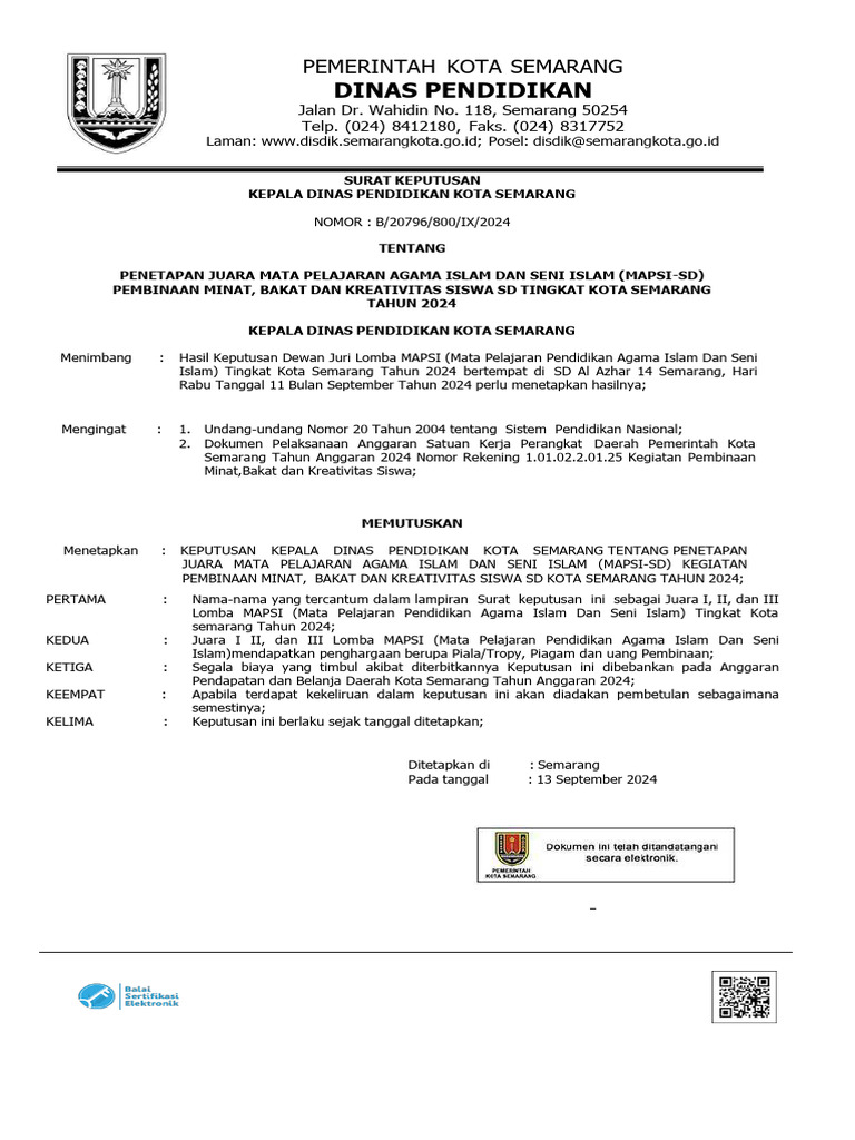 Juara MAPSI SD Kota Semarang 2024 | PDF