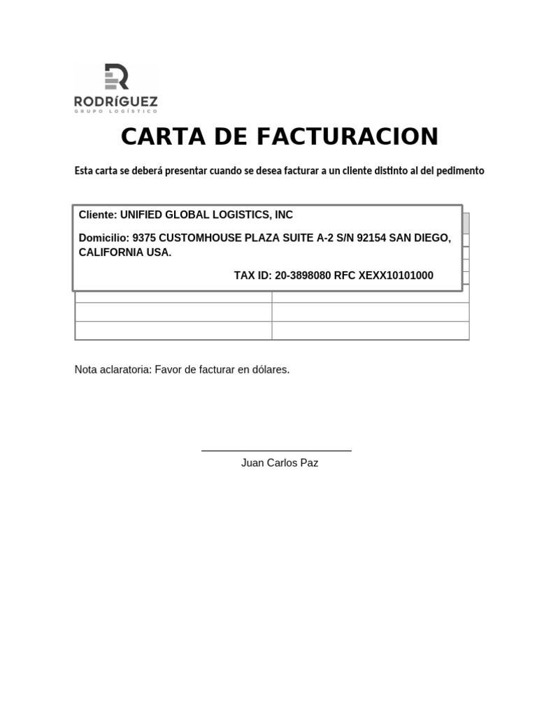 Carta de Facturacion | PDF | Negocios | Finanzas y dinero