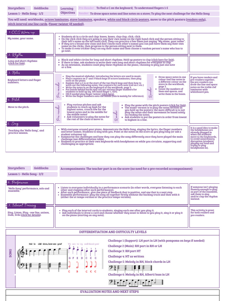 Goldilocks_and_the_Three_Bears_Lesson_Plans_-_UK | PDF | Piano | Clef