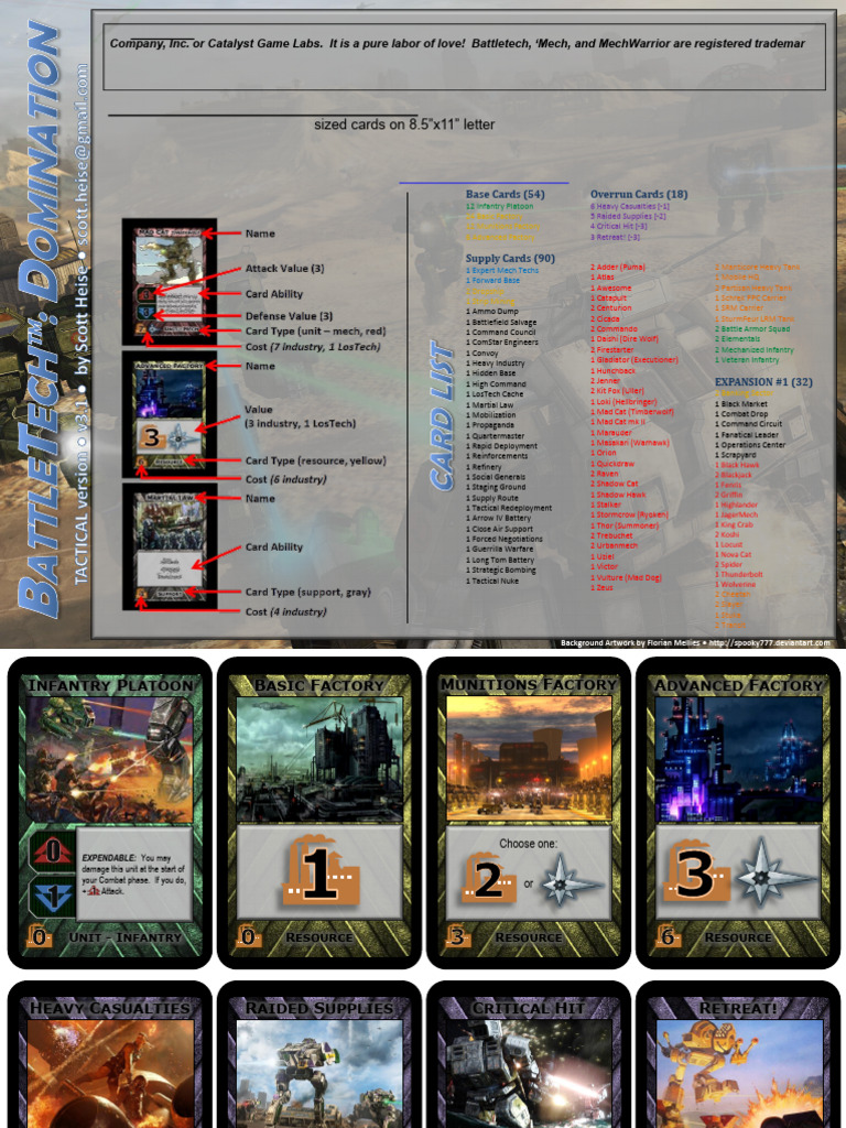 Battletech Domination v3.1 Tactical FULL SET - 8.5x11 DIY Print Ready ...