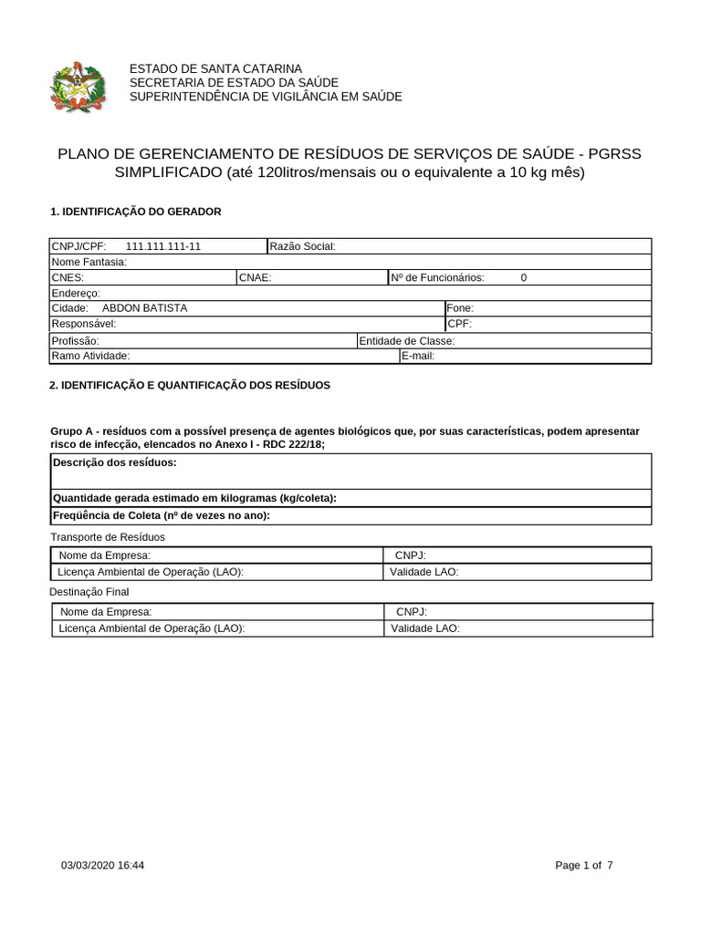 PGRSS Simplificado em Santa Catarina | PDF | Desperdício | Materiais