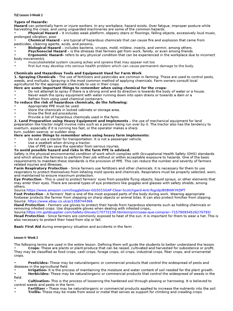 Tle Lesson 3 Pdf Agriculture Personal Protective Equipment