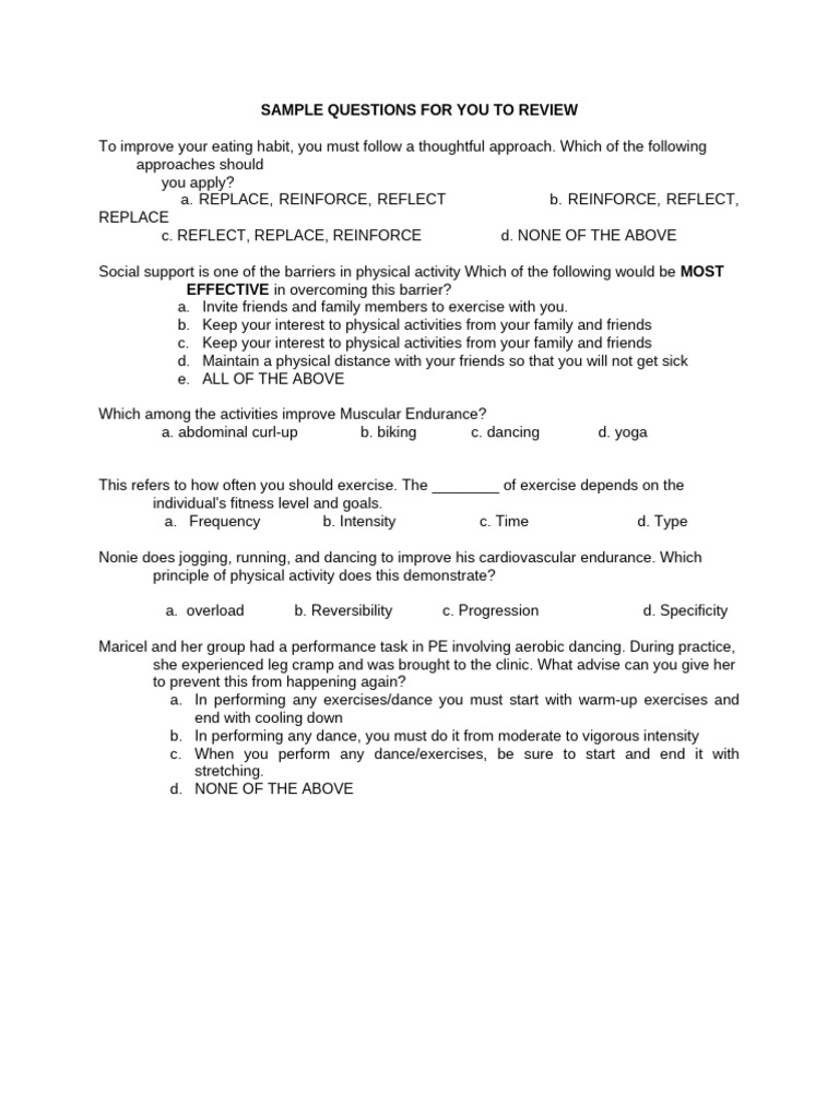 SAMPLE Periodic Exam Questions | PDF | Self-Improvement | Lifestyle