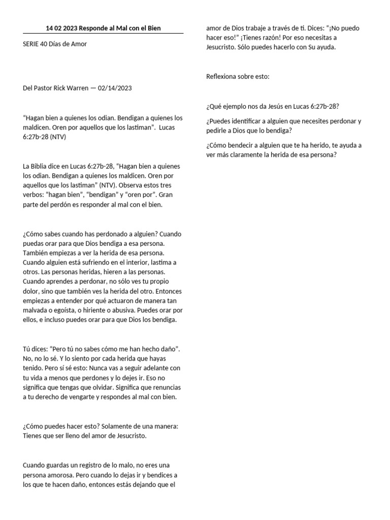 14 02 2023 Responde Al Mal Con El Bien | PDF