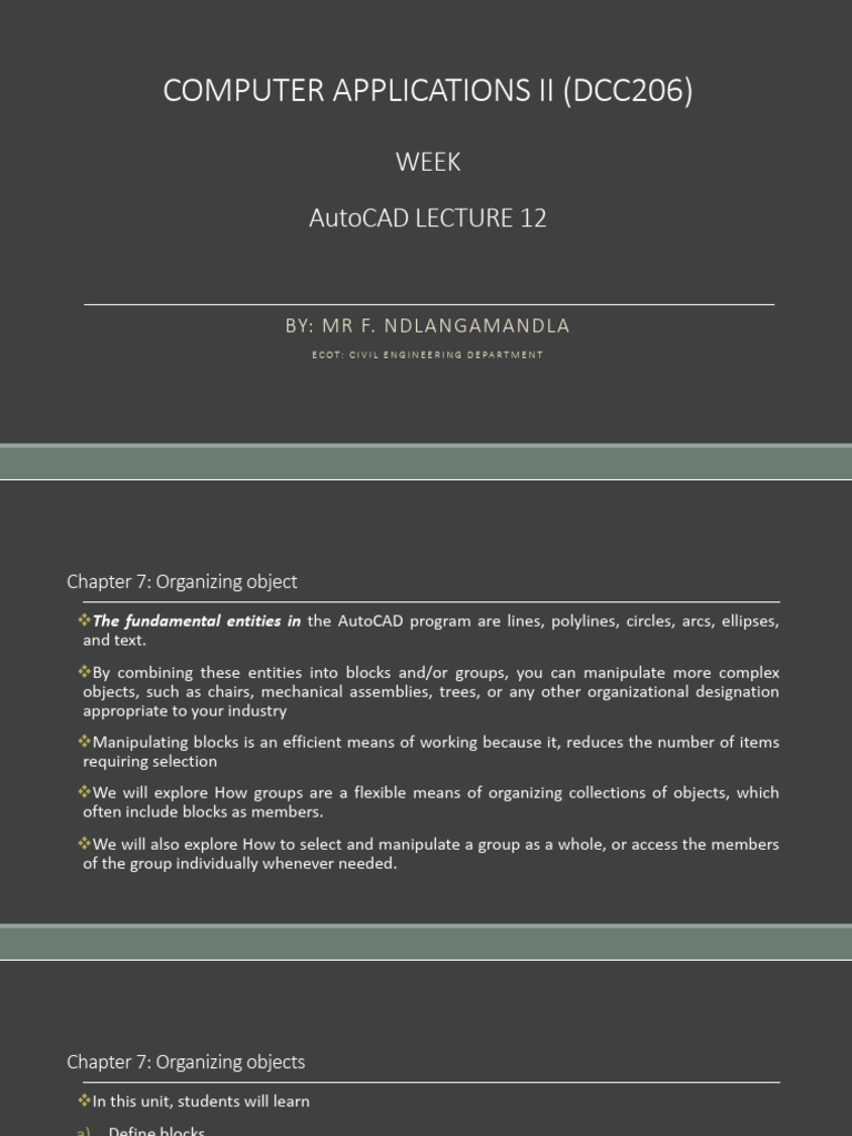 7. Computer Applications- AutoCAD- Lecture 12 (Chapter 7) | PDF | Auto Cad | Computer Programming