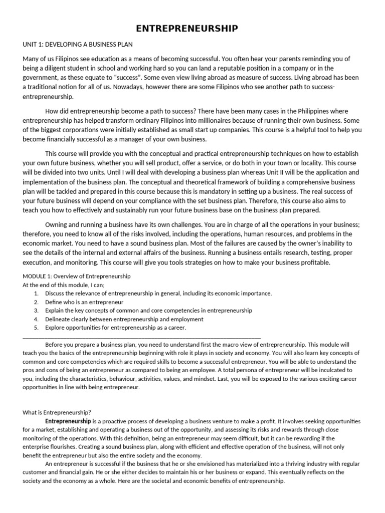 ENTREPRENEURSHIP-Module 1 | PDF | Entrepreneurship | Procedural Knowledge