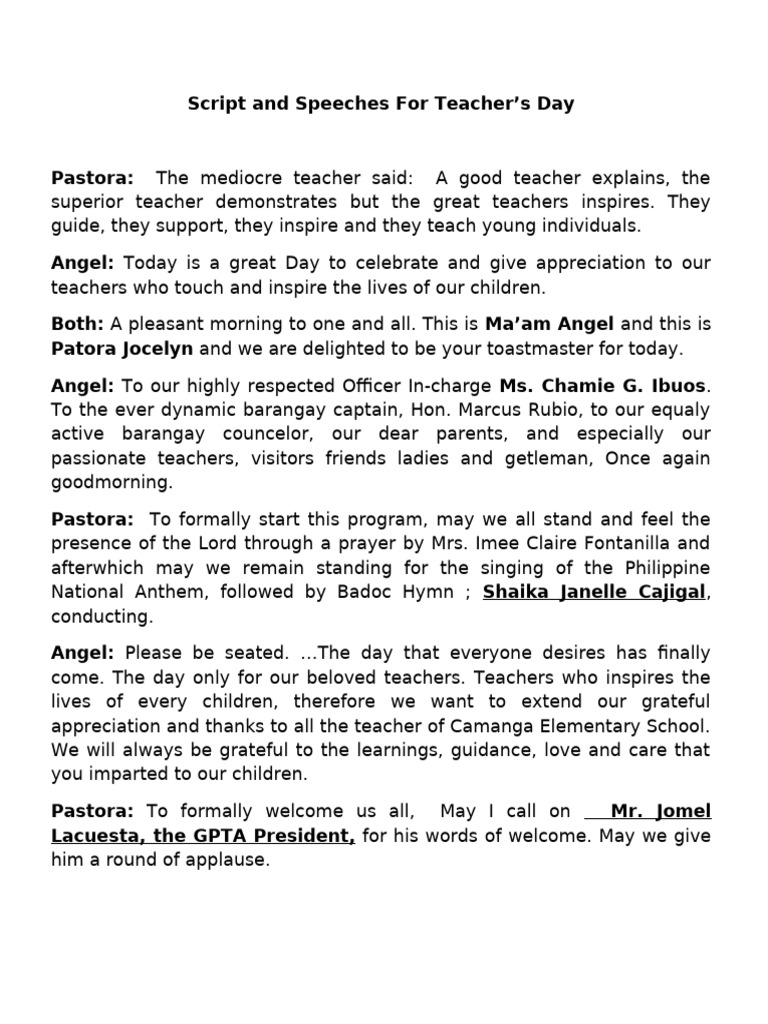 Script and Speeches For Teacher's Day - 102657 | PDF | Lifestyle