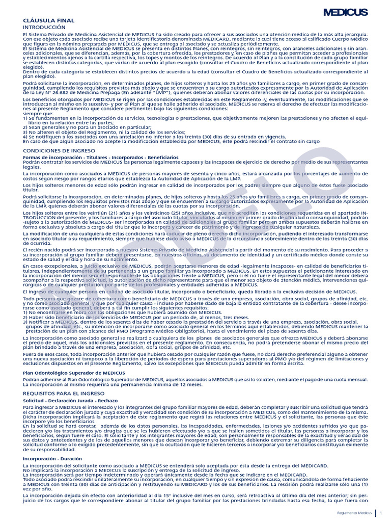 Reglas de Ingreso y Cobertura MEDICUS | PDF | Medicamentos con receta | Cirugía