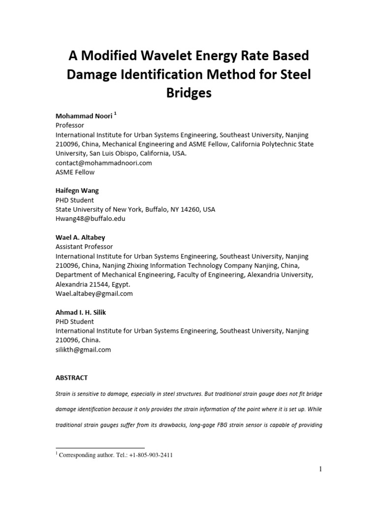 A Modified Wavelet Energy Rate Based Dam | PDF | Wavelet