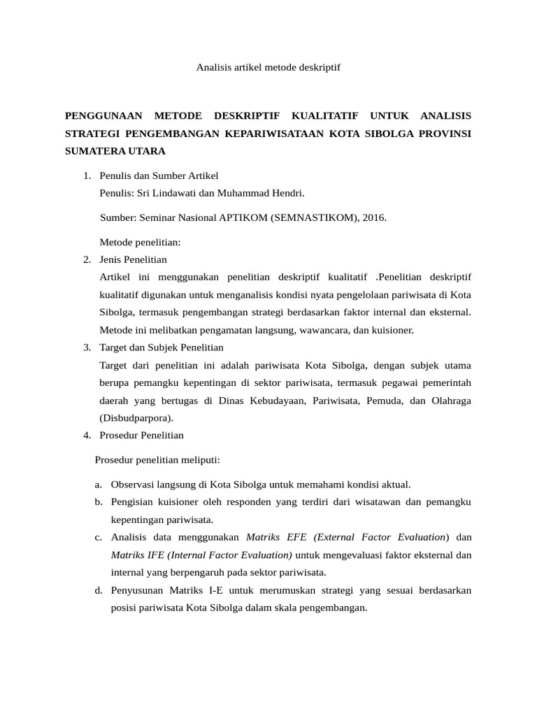 Analisis Artikel Metode Deskriptif | PDF