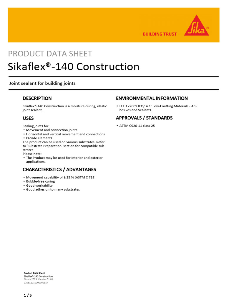 Sikaflex 140 Construction | PDF | Paint | Concrete