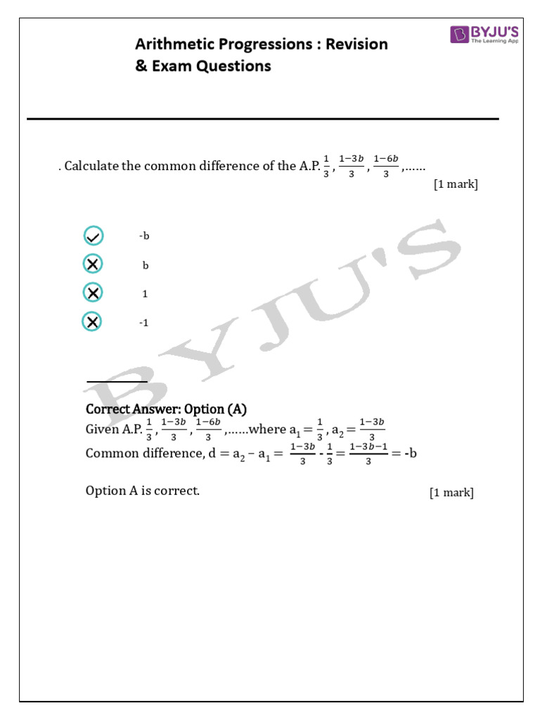 Arithmetic Progressions - Revision & Exam Questions - in Class | PDF