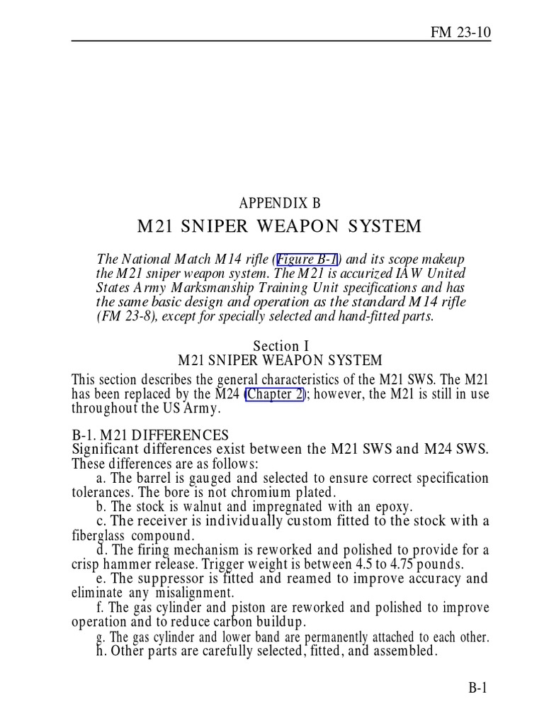 US Army M21 Sniper Weapon System From FM 2310 | PDF
