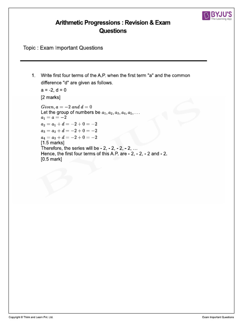 Arithmetic Progressions Imp Pdf