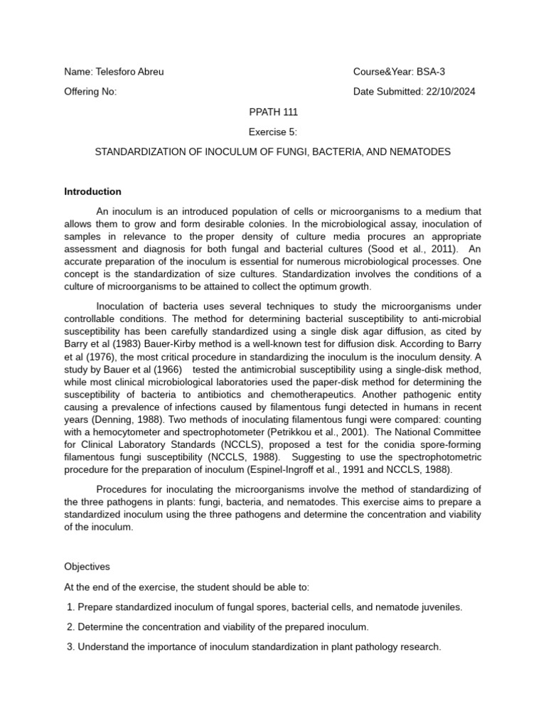 Standardizing Inoculum for Microbial Studies | PDF | Biology | Medical ...