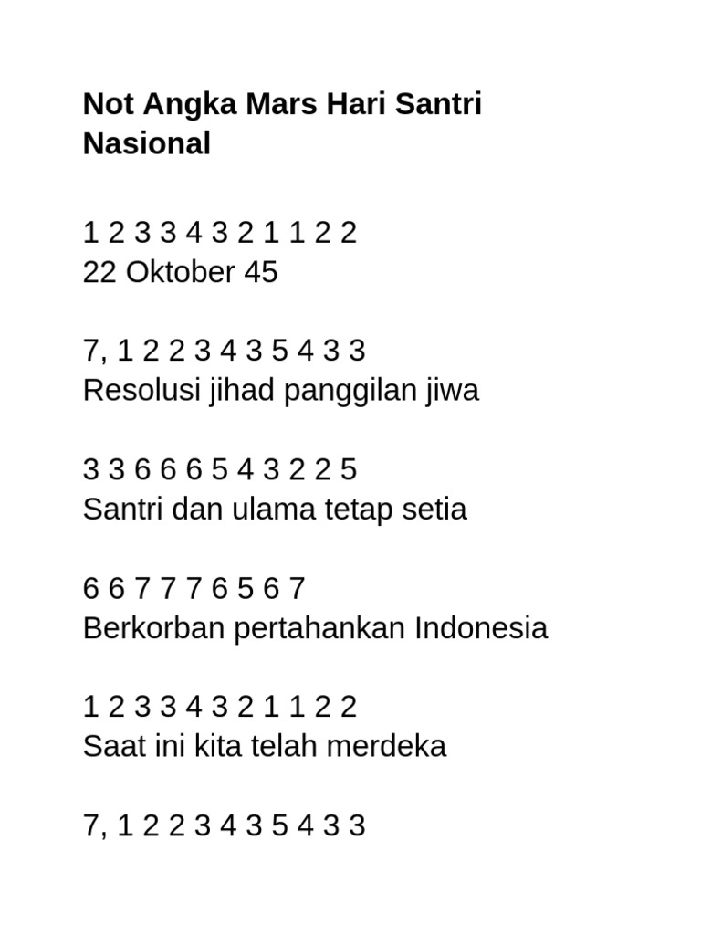 Not Angka Mars Hari Santri Nasional | PDF