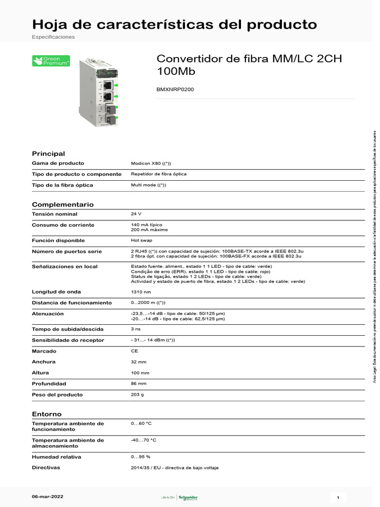 Convertidor de fibra óptica BMXNRP0200 | PDF | Diodo emisor de luz ...