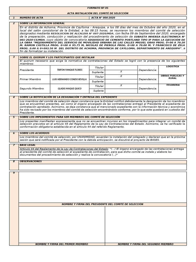Formato #05 Acta de Instalacion (4) Volq. | PDF | Gobierno