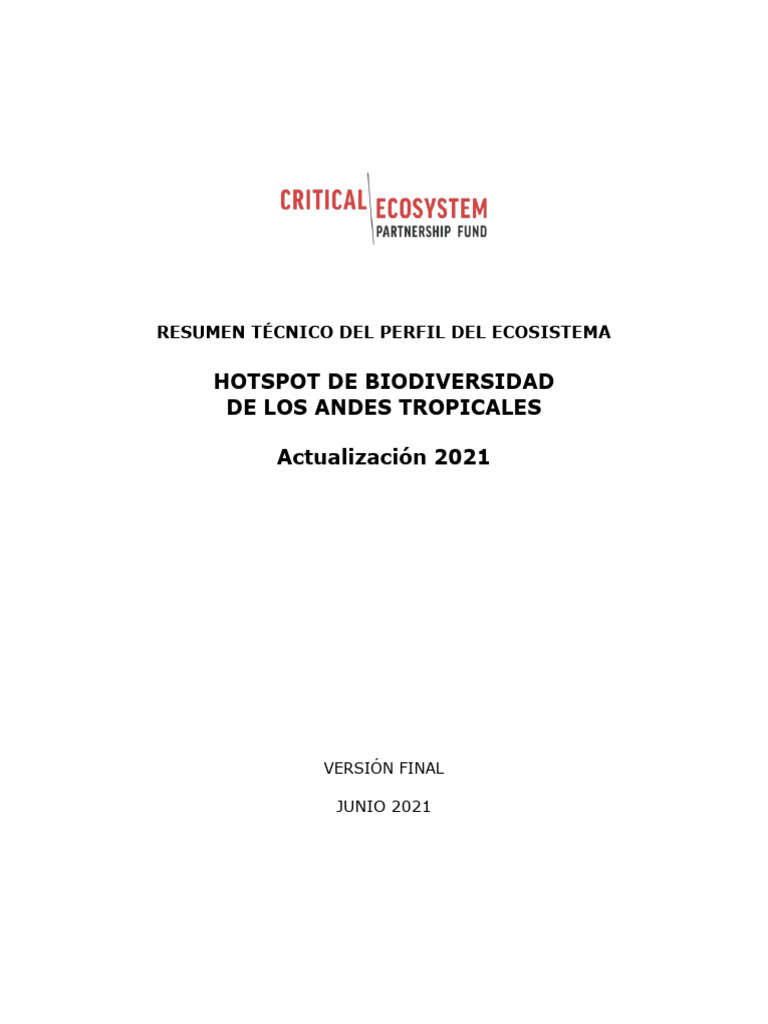 Tropical Andes 2021 Ecosystem Profile Summary Spanish | PDF ...