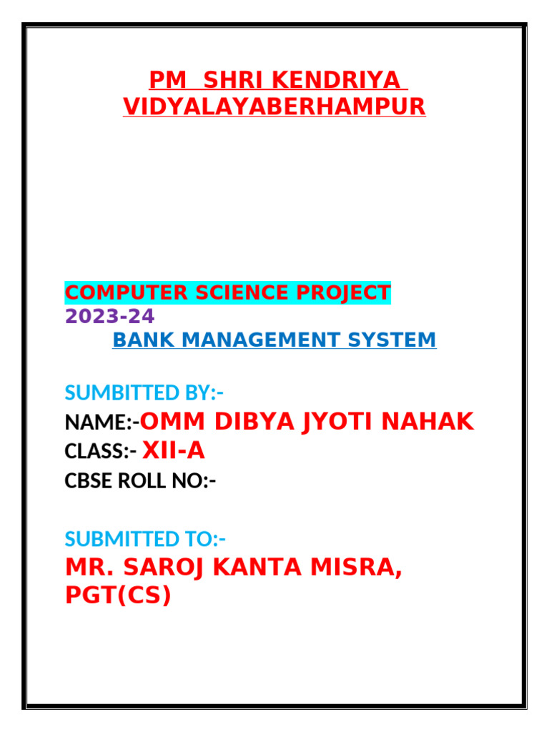 Cs Project Bank Management System 2023 24 | PDF | Databases | My Sql