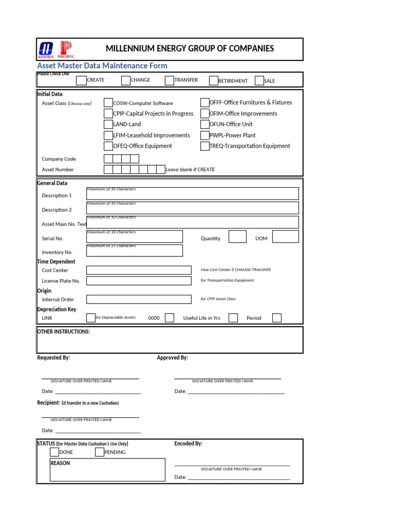 MDMF - Asset Master Data Maintenance Form | PDF | Computing