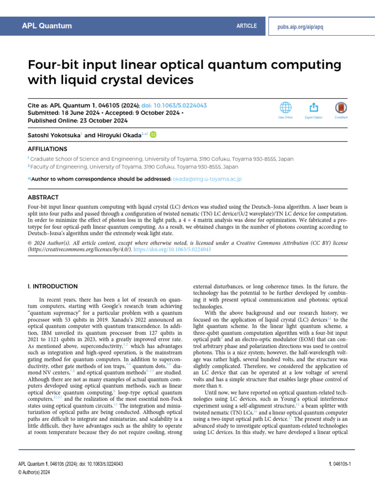 Four-Bit Input Linear Optical Quantum Computing Wi | PDF | Optics | Quantum Computing