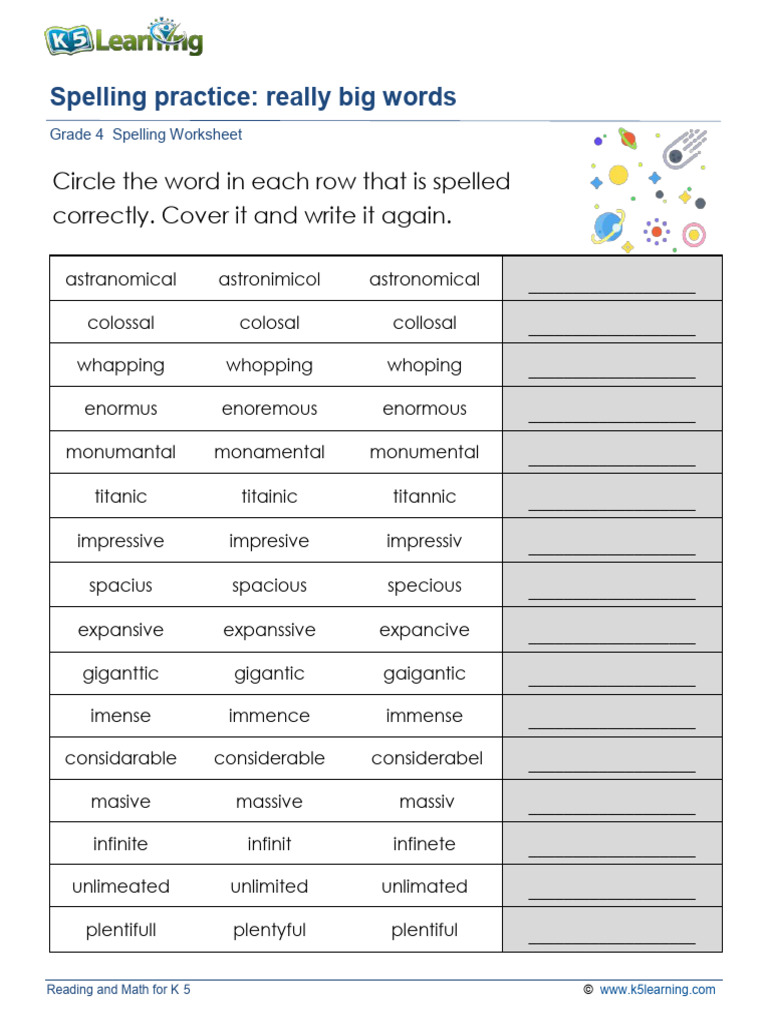 Spelling Practice - Really Big Words | PDF | Language Arts & Discipline
