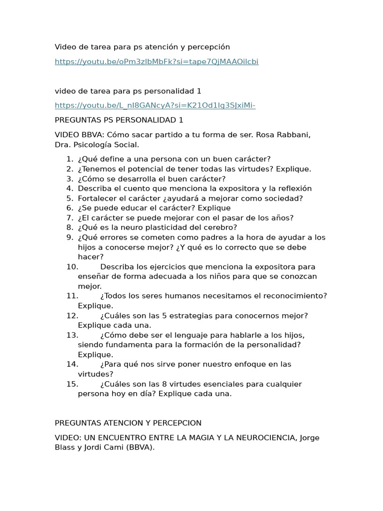 Video de Tarea para Ps Atención y Percepción y Ps Personalidad 1 | PDF | Percepción | Percepción ...
