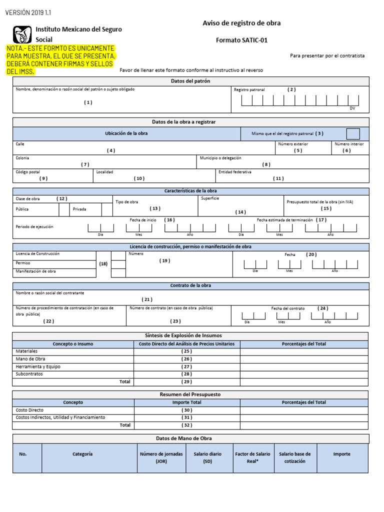 Const. de Reg. de La Obra Ante El Imss | PDF | Presupuesto | Salario